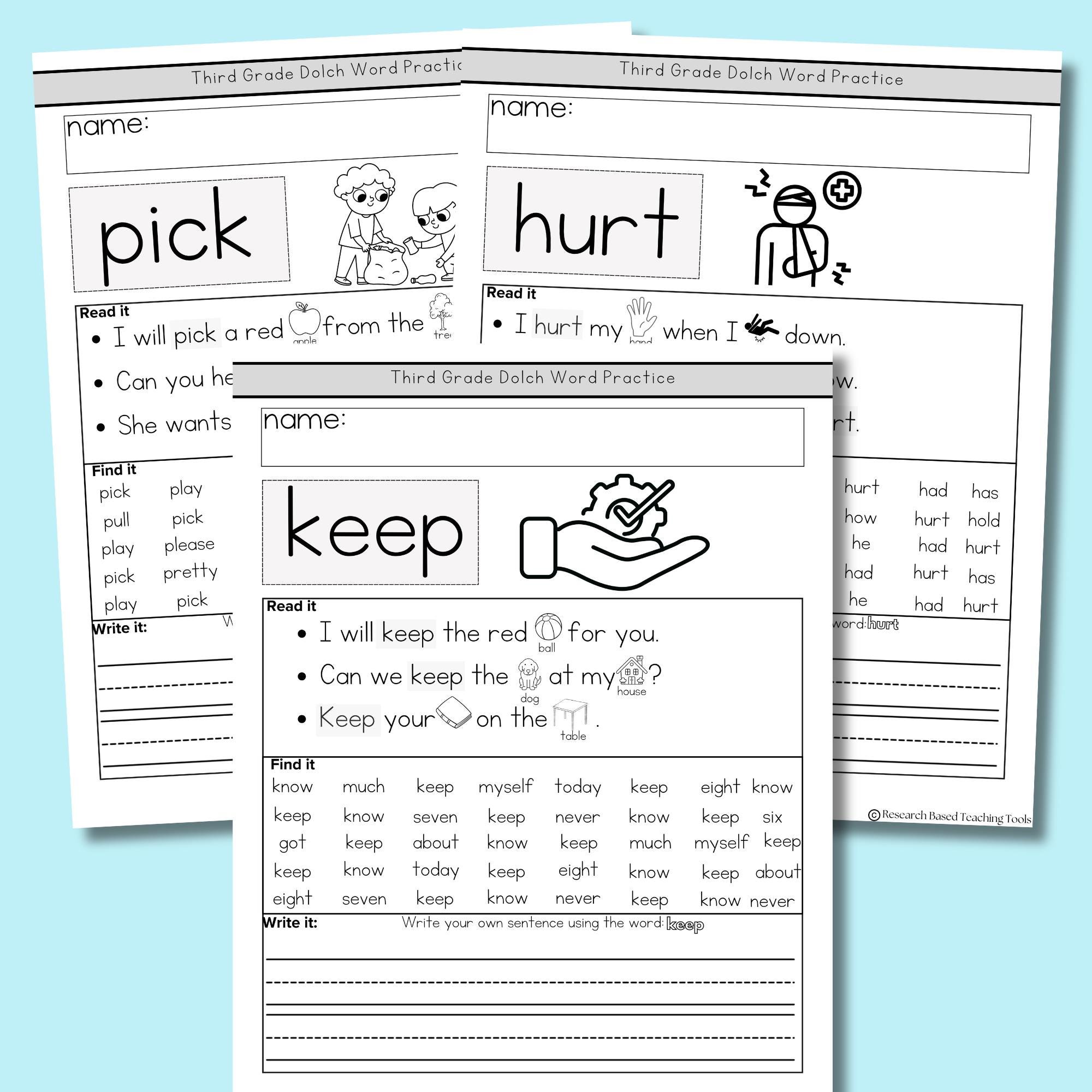 Grade 3 Dolch Sight Words: Fluency & Comprehension Worksheets for ...