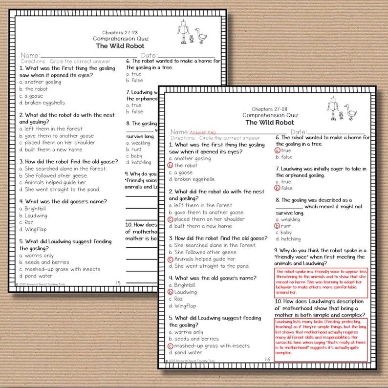 The Wild Robot Chapter Quizzes: Comprehension, Study Guide, Homeschool ...