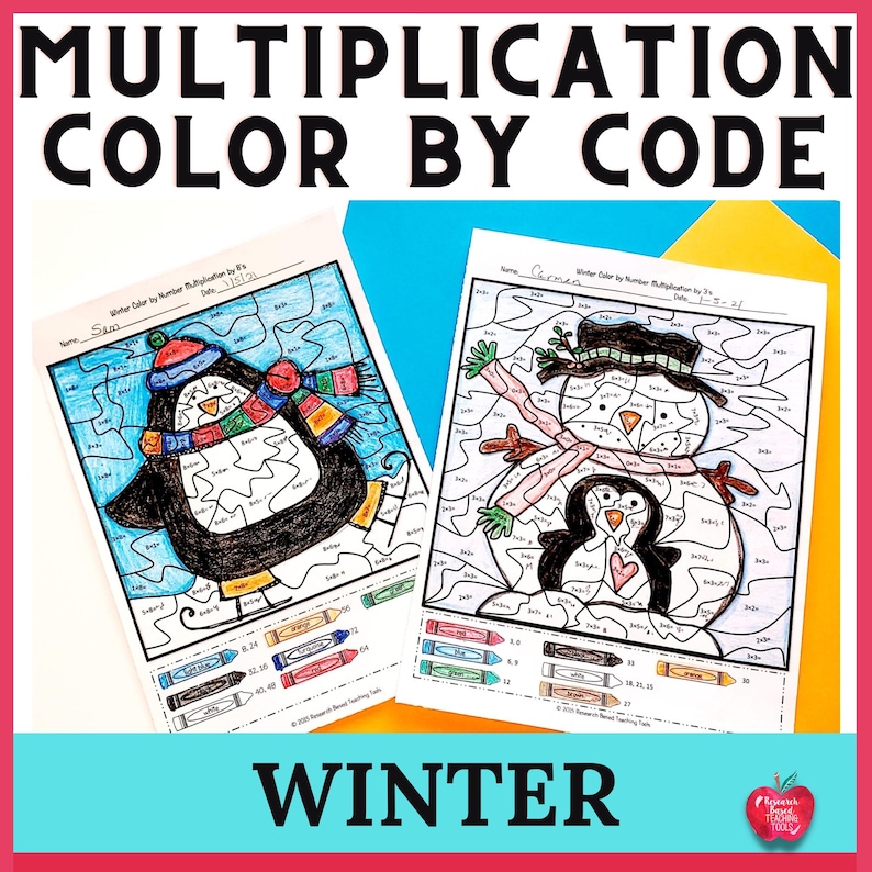 Winter-themed Multiplication Color-by-number Worksheets: Elementary ...