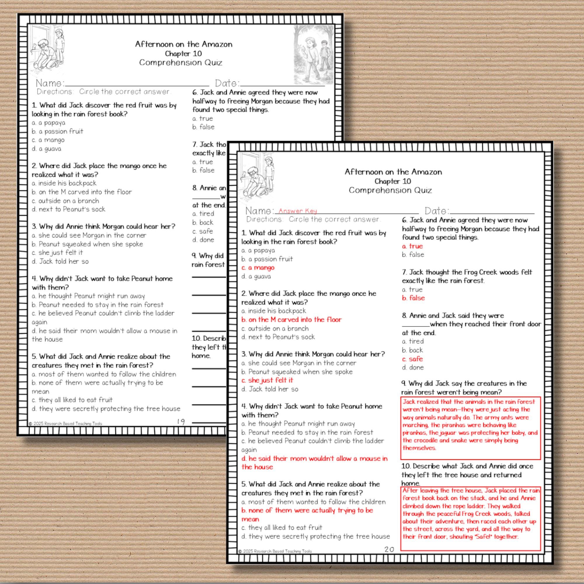 Afternoon Amazon Magic Tree House Reading Comprehension Quizzes Chapter ...