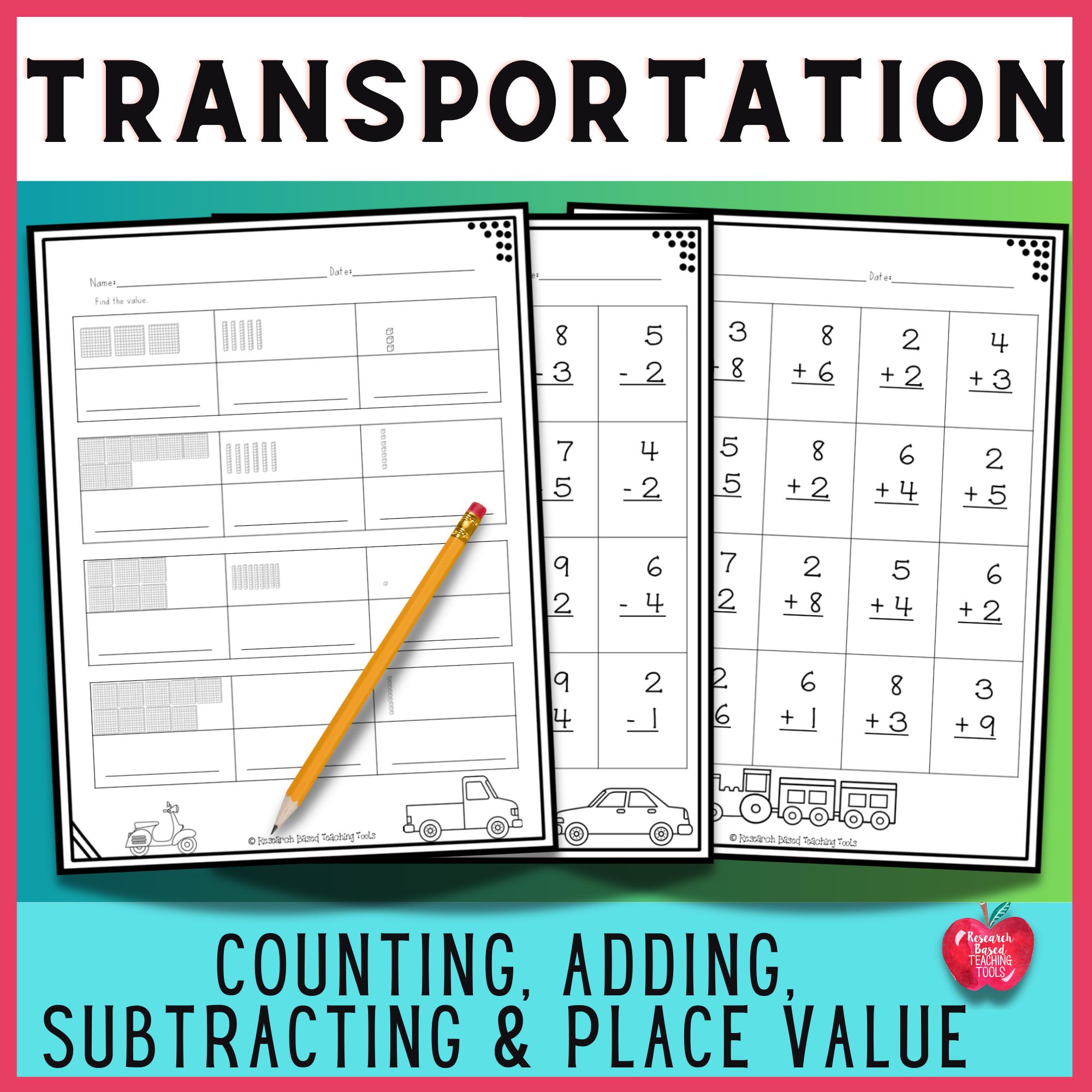 Transportation-themed Math & Number Tracing Worksheets for Pre-k to 1st ...