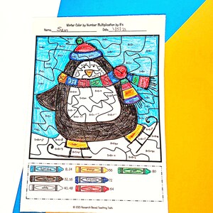 Winter-themed Multiplication Color-by-number Worksheets: Elementary ...