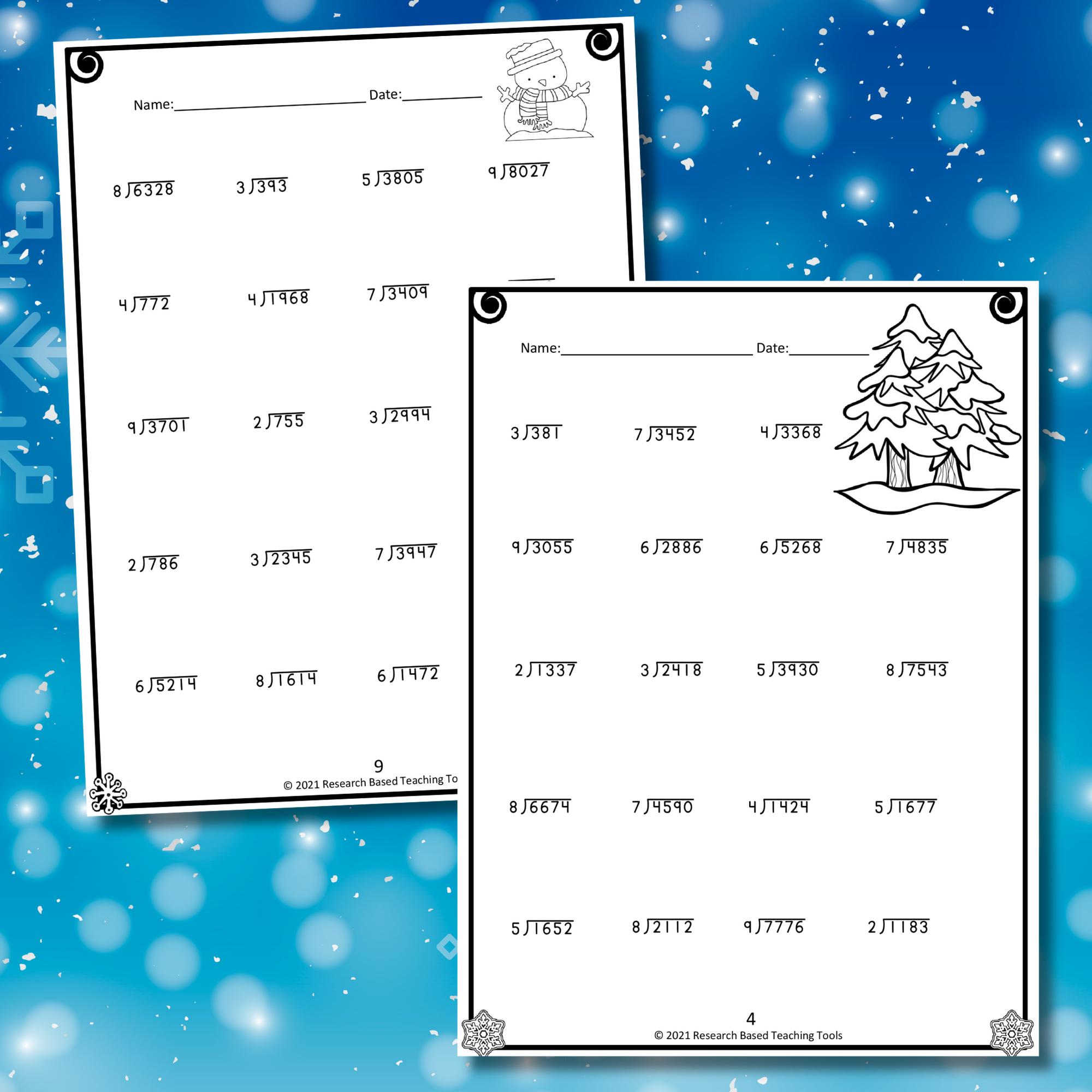 Winter-themed Long Division Worksheets for 4th-5th Grade | Homeschool ...