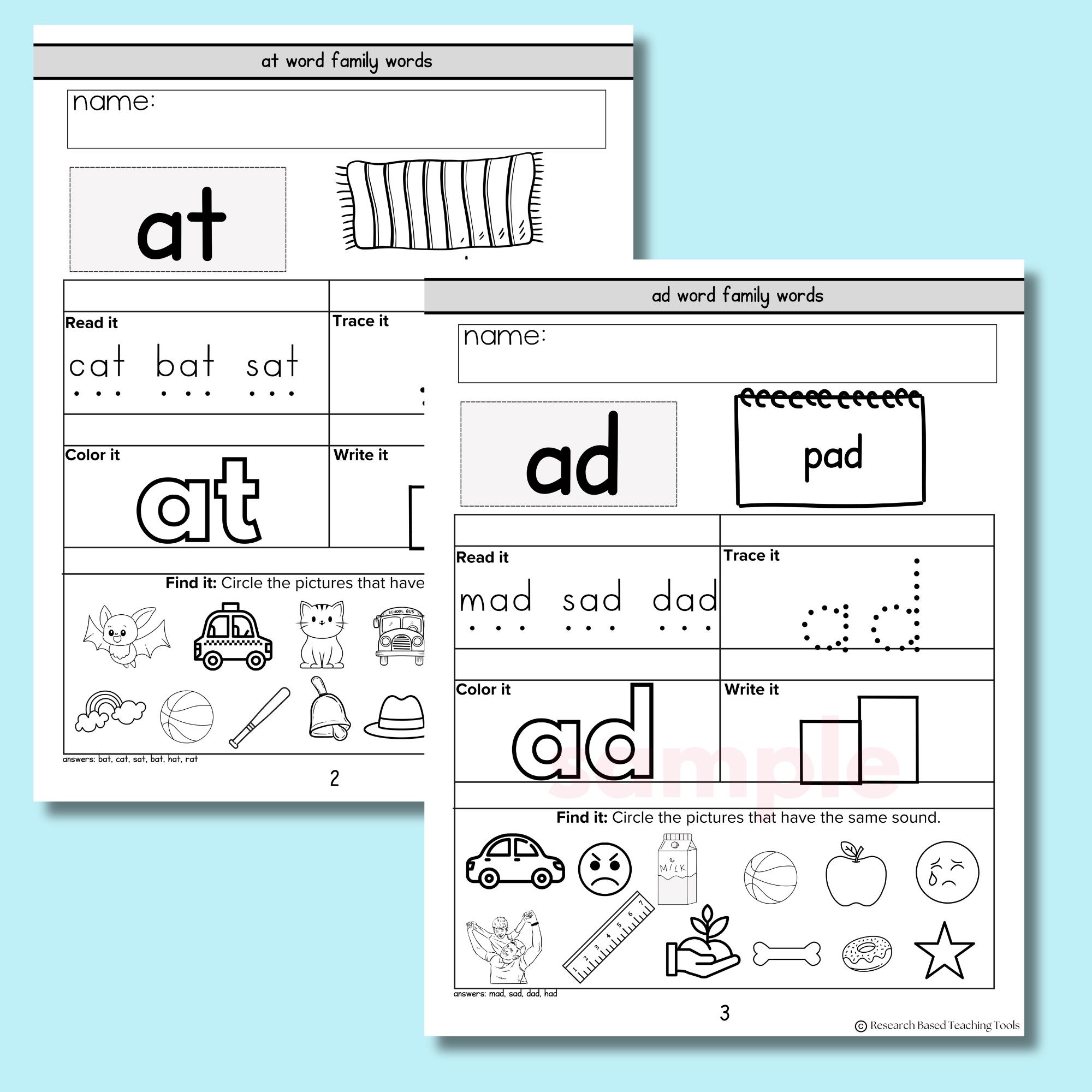 CVC Word Families Phonics Worksheets: Kindergarten & 1st Grade Reading ...