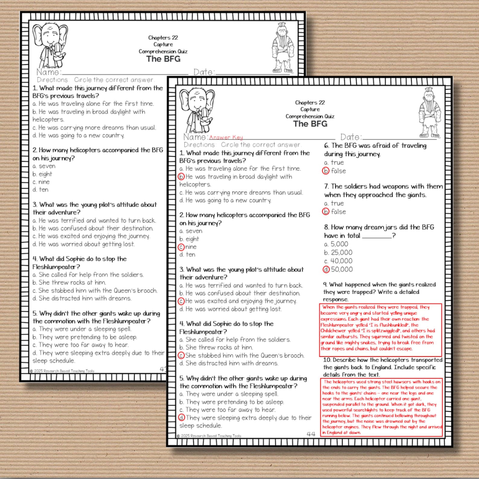BFG Chapter Quizzes: Roald Dahl's Novel Comprehension Assessment With ...