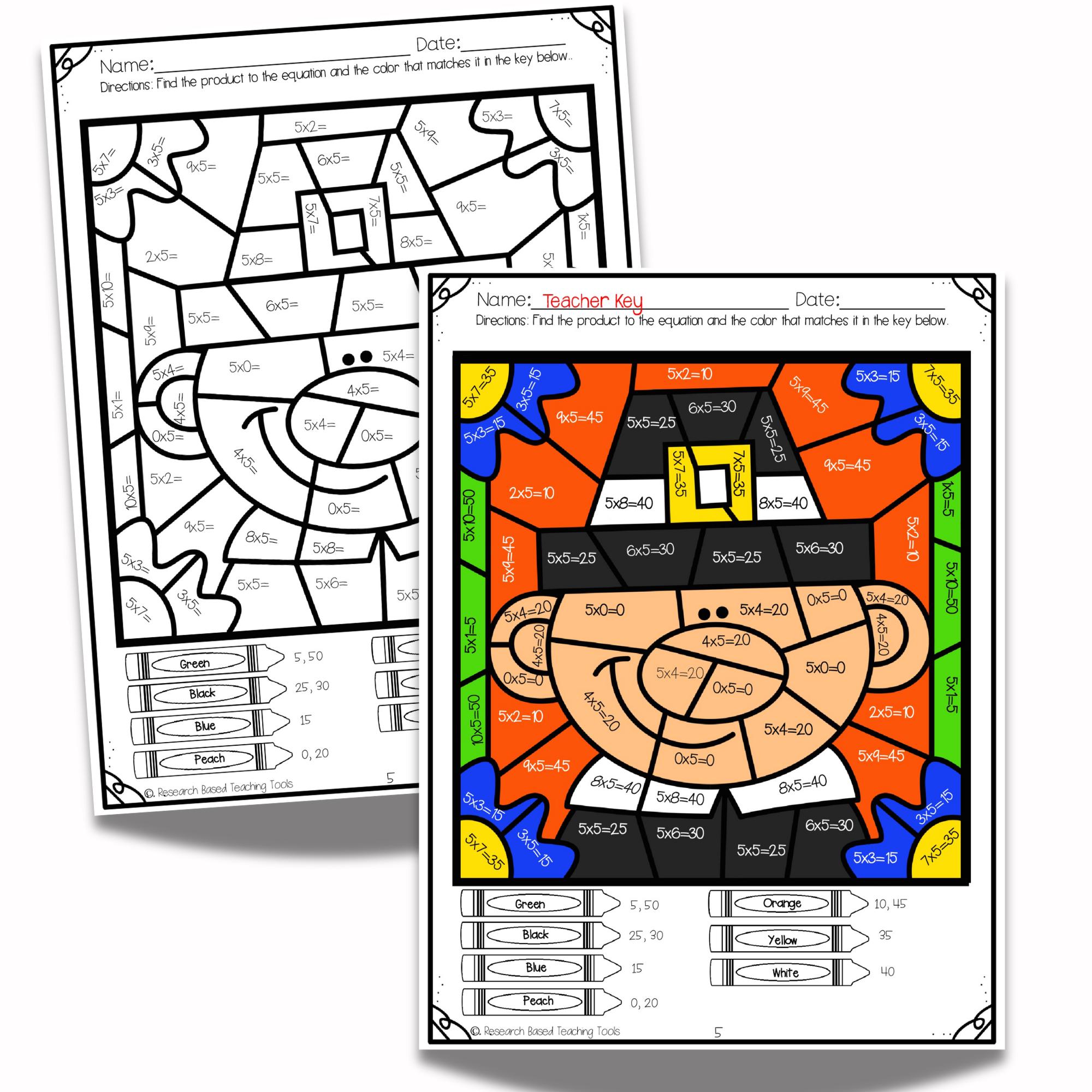Thanksgiving Multiplication Color by Number: Holiday Math Worksheets ...