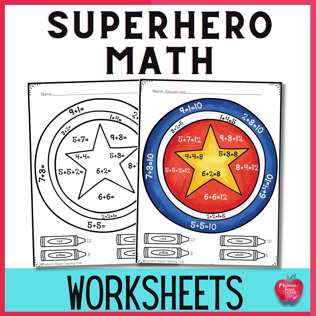 Superhero-themed Addition & Subtraction Worksheets for K-2: Fun Math ...
