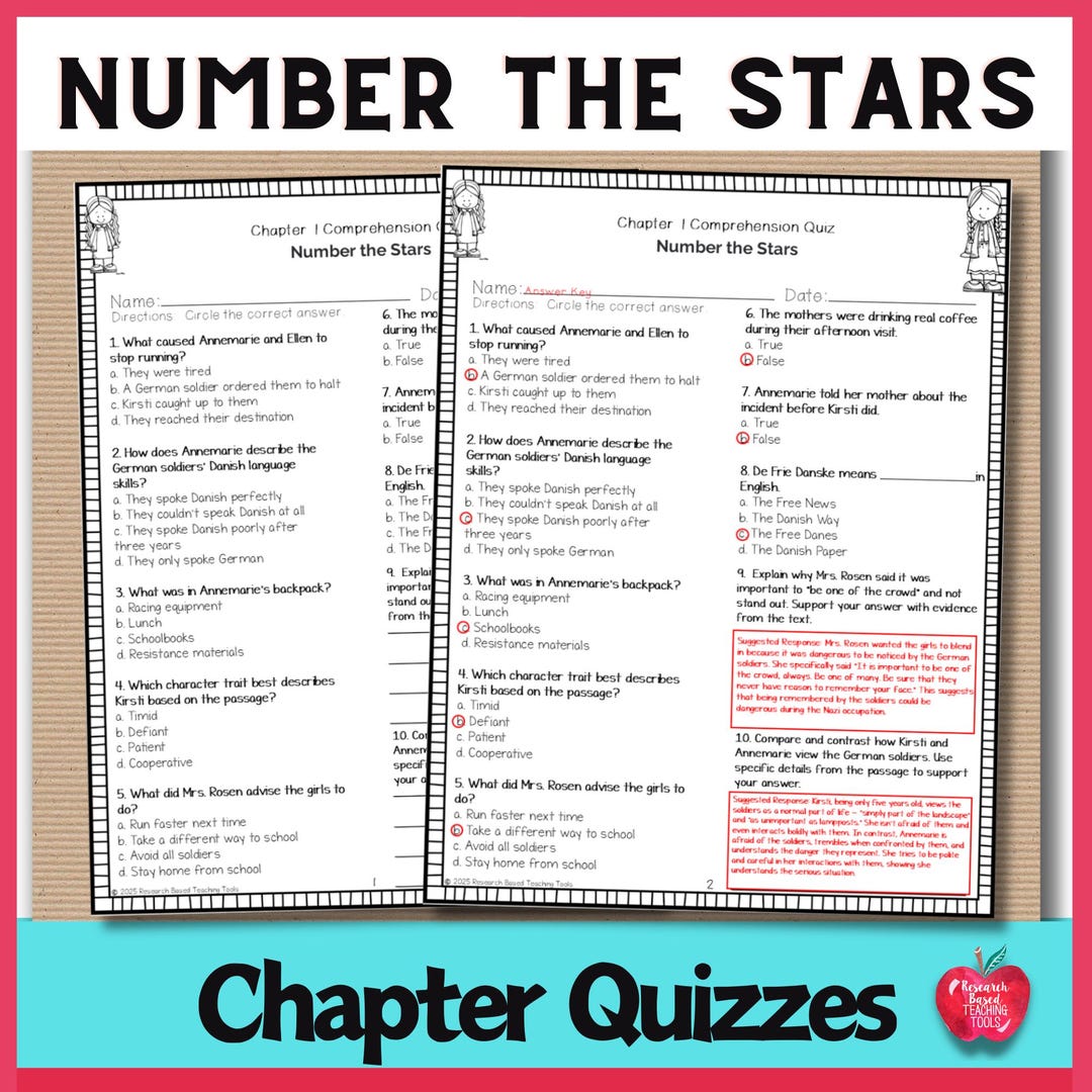 Number the Stars Reading Comprehension Quizzes: Historical Fiction Test ...