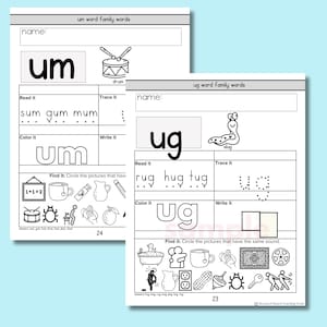 CVC Word Families Worksheet Pack Phonics for Kindergarten and First ...