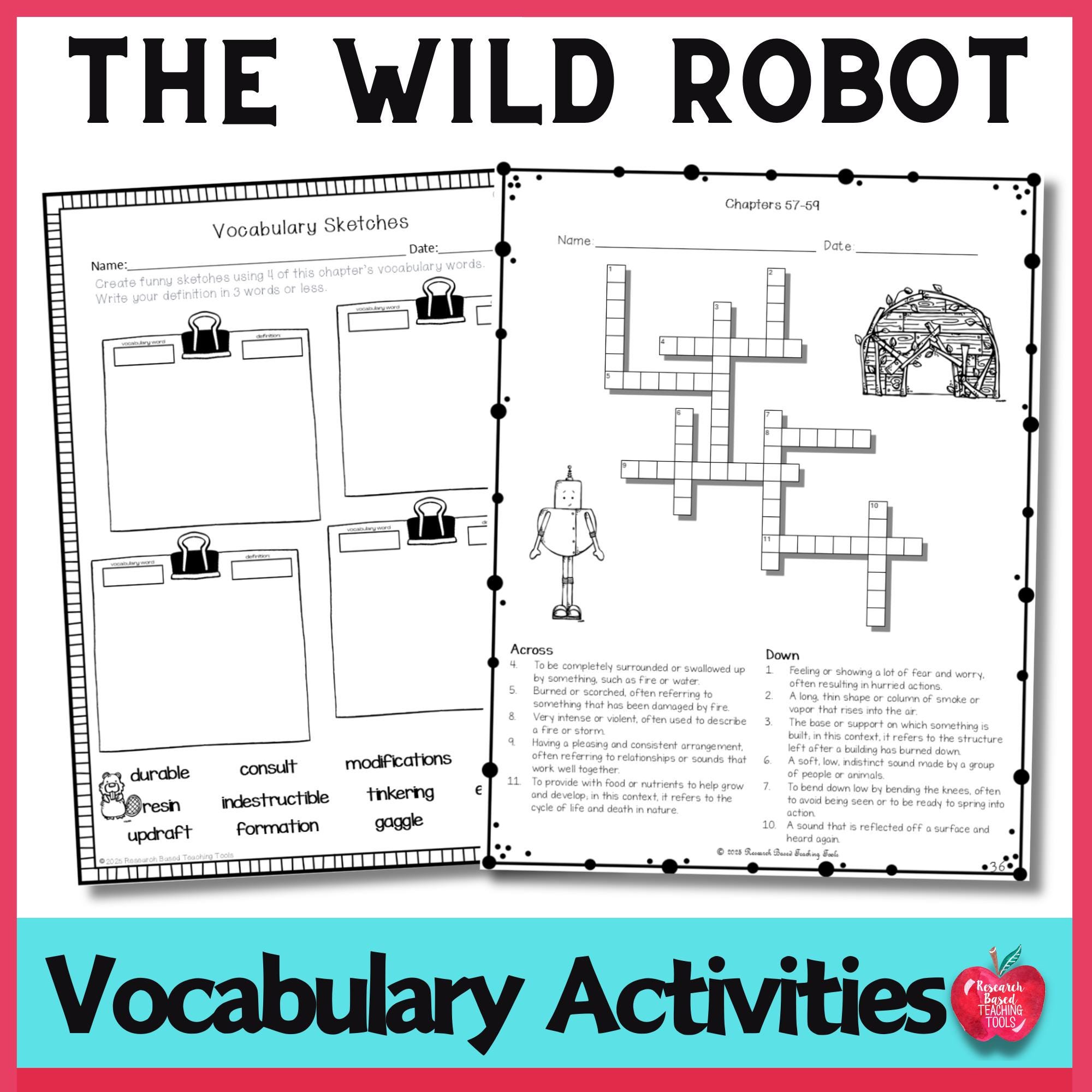 The Wild Robot Novel Study: Vocabulary Activities, Puzzles, Worksheets ...