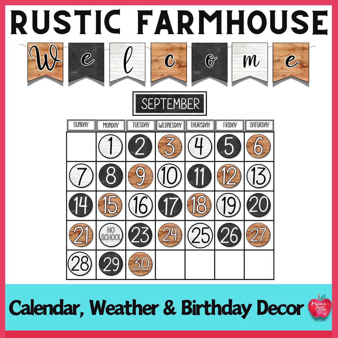 Rustic Farmhouse Classroom Calendar Kit: Bulletin Board Decor (digital ...