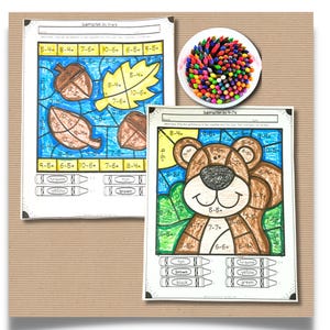 Fall-themed Color by Code Subtraction Worksheets: Fun Math Practice for ...