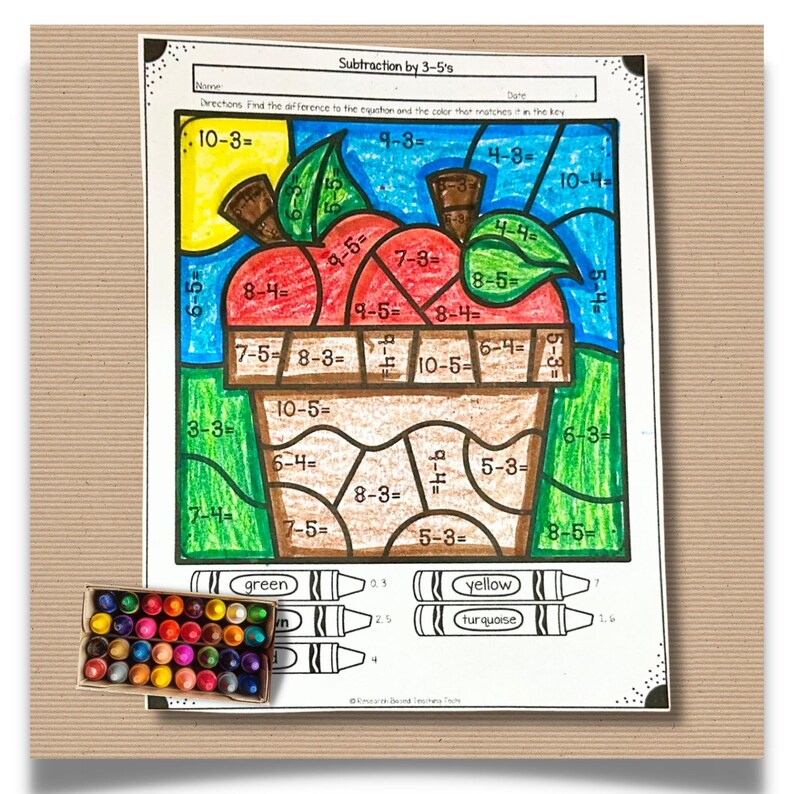 Fall-themed Color by Code Subtraction Worksheets: Fun Math Practice for ...