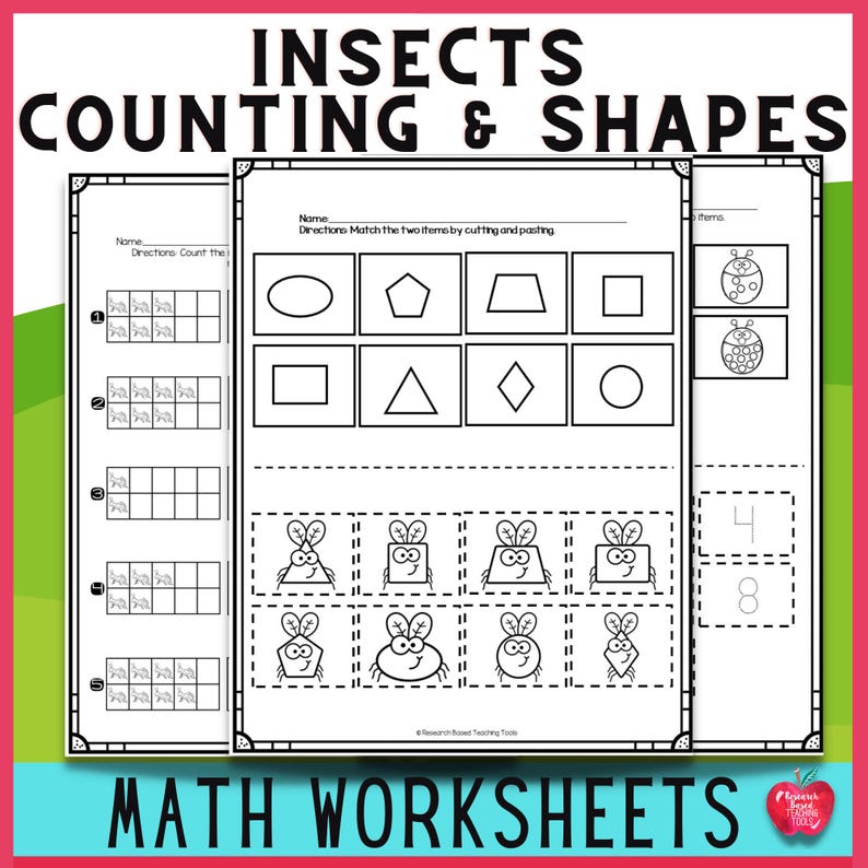 Insect Counting and Shapes Worksheets for Preschool & Kindergarten ...