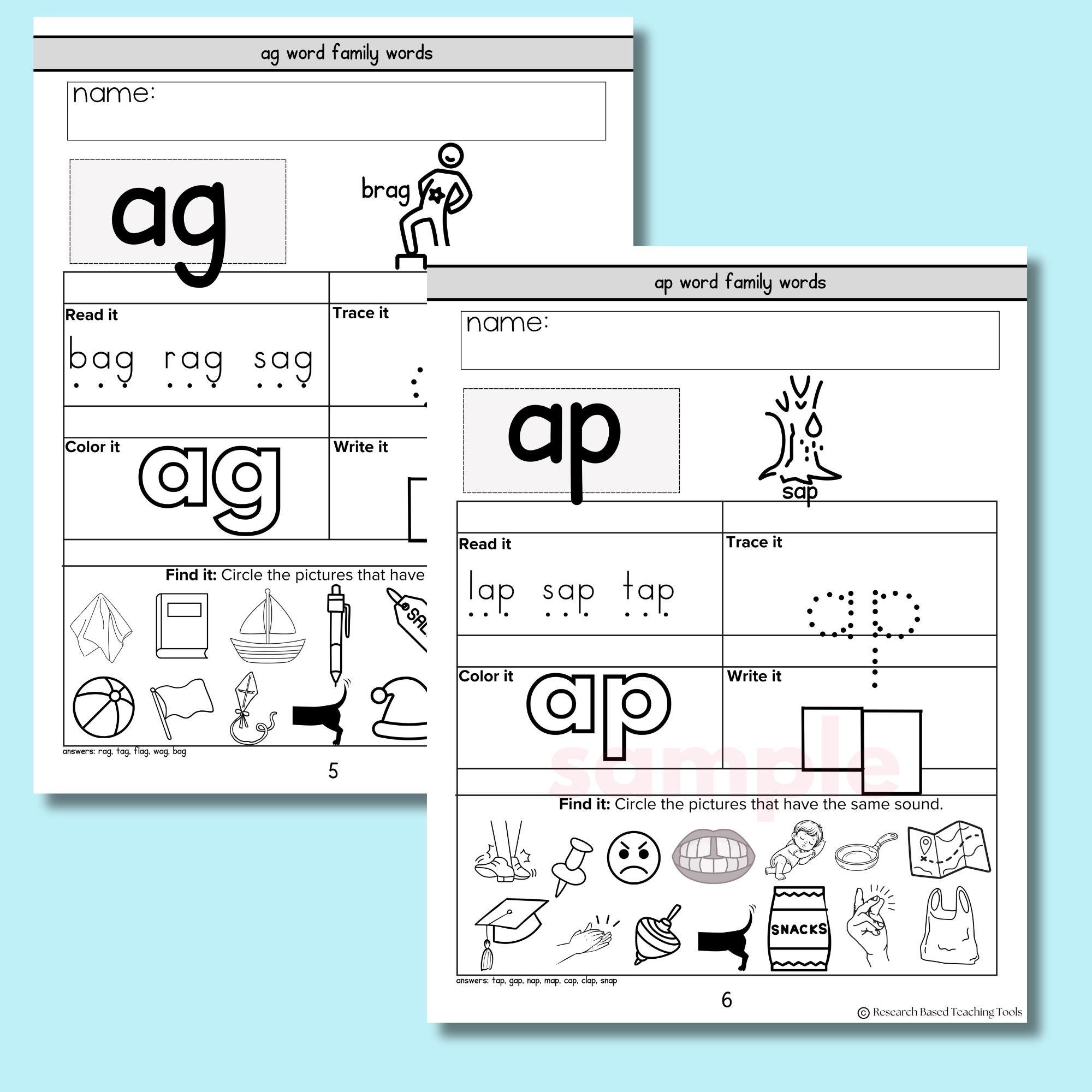 CVC Word Families Phonics Worksheets: Kindergarten & 1st Grade Reading ...