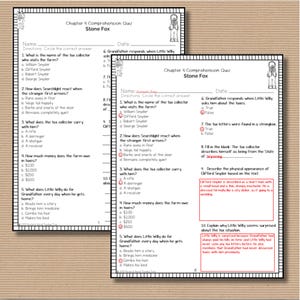 Stone Fox Novel Study: Reading Journal, Quiz Pack & Writing Prompts for ...