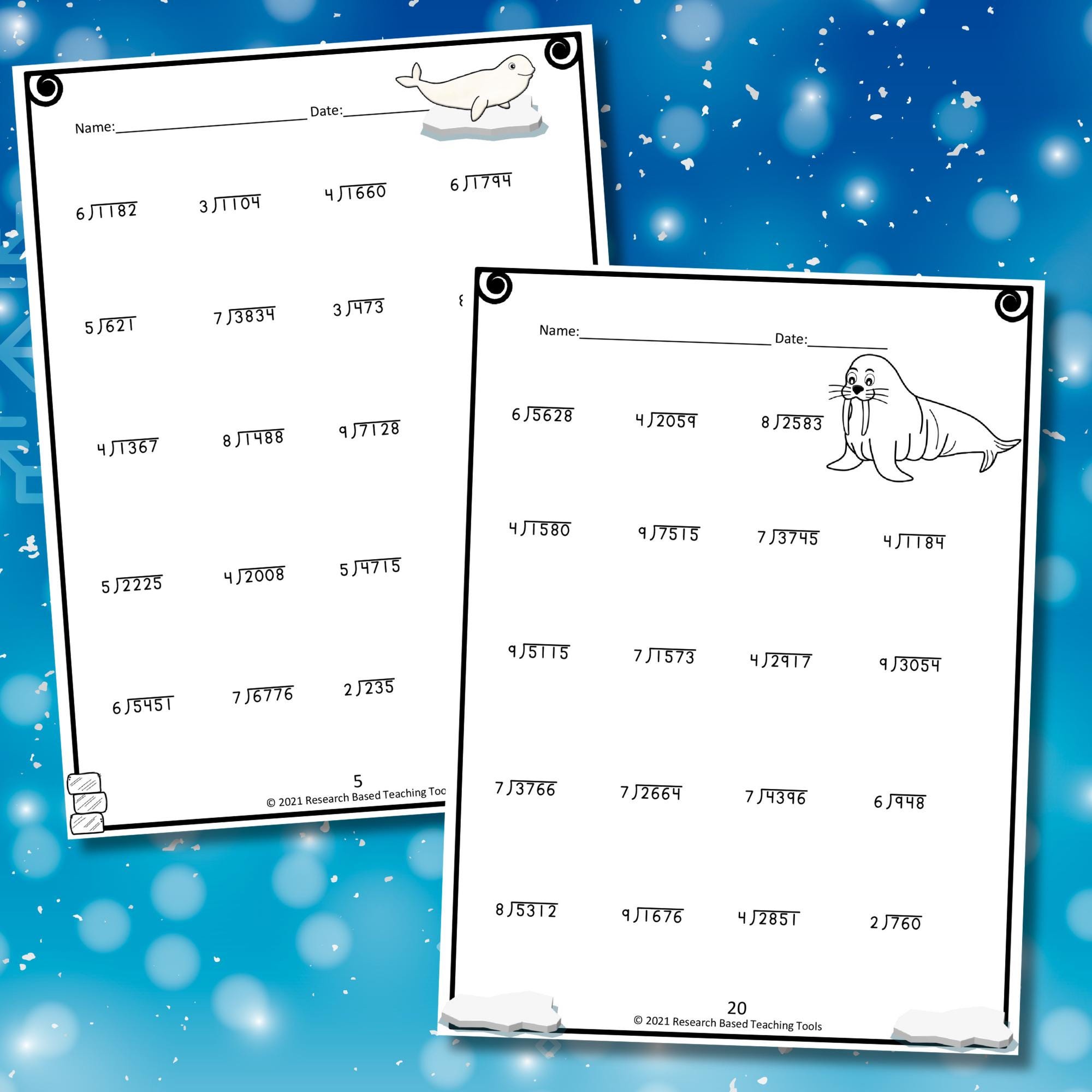 Winter-themed Long Division Worksheets for 4th-5th Grade | Homeschool ...