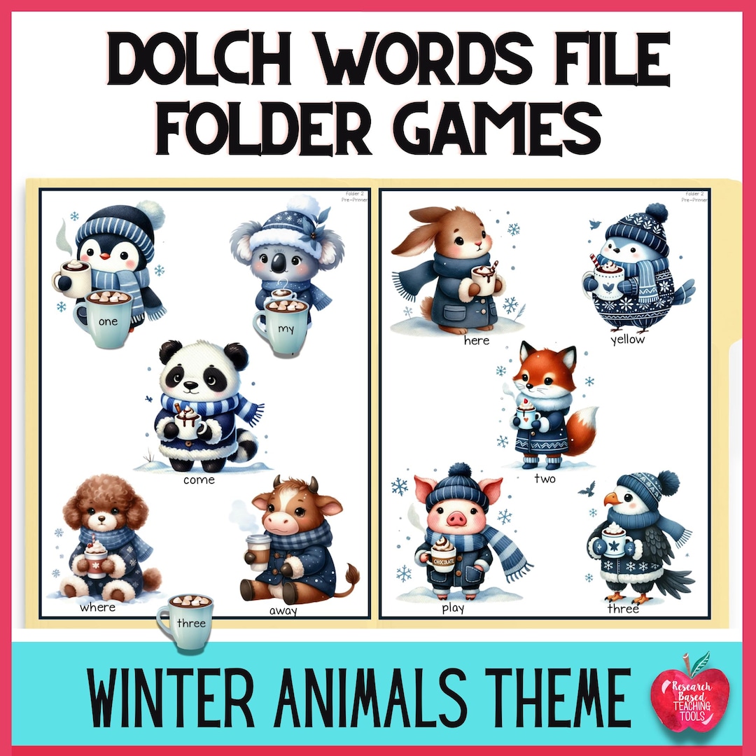 Winter Animal Sight Word File Folder Games: Prek-3rd Grade Dolch ...