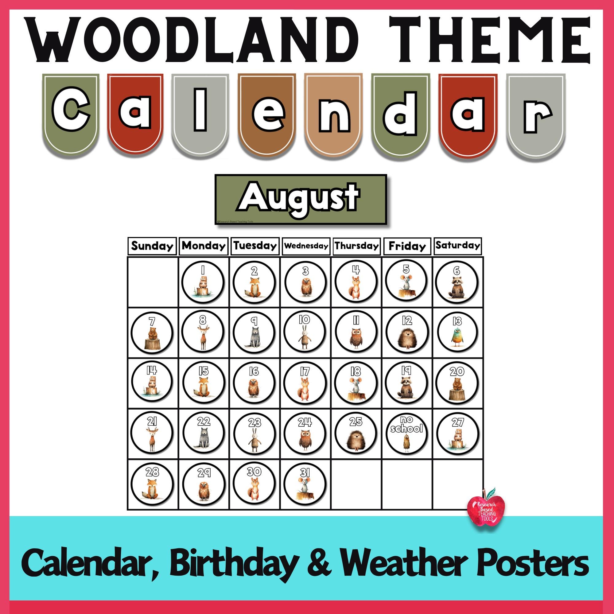 Woodland Animal Classroom Calendar Set: Forest Theme Decor With Weather ...