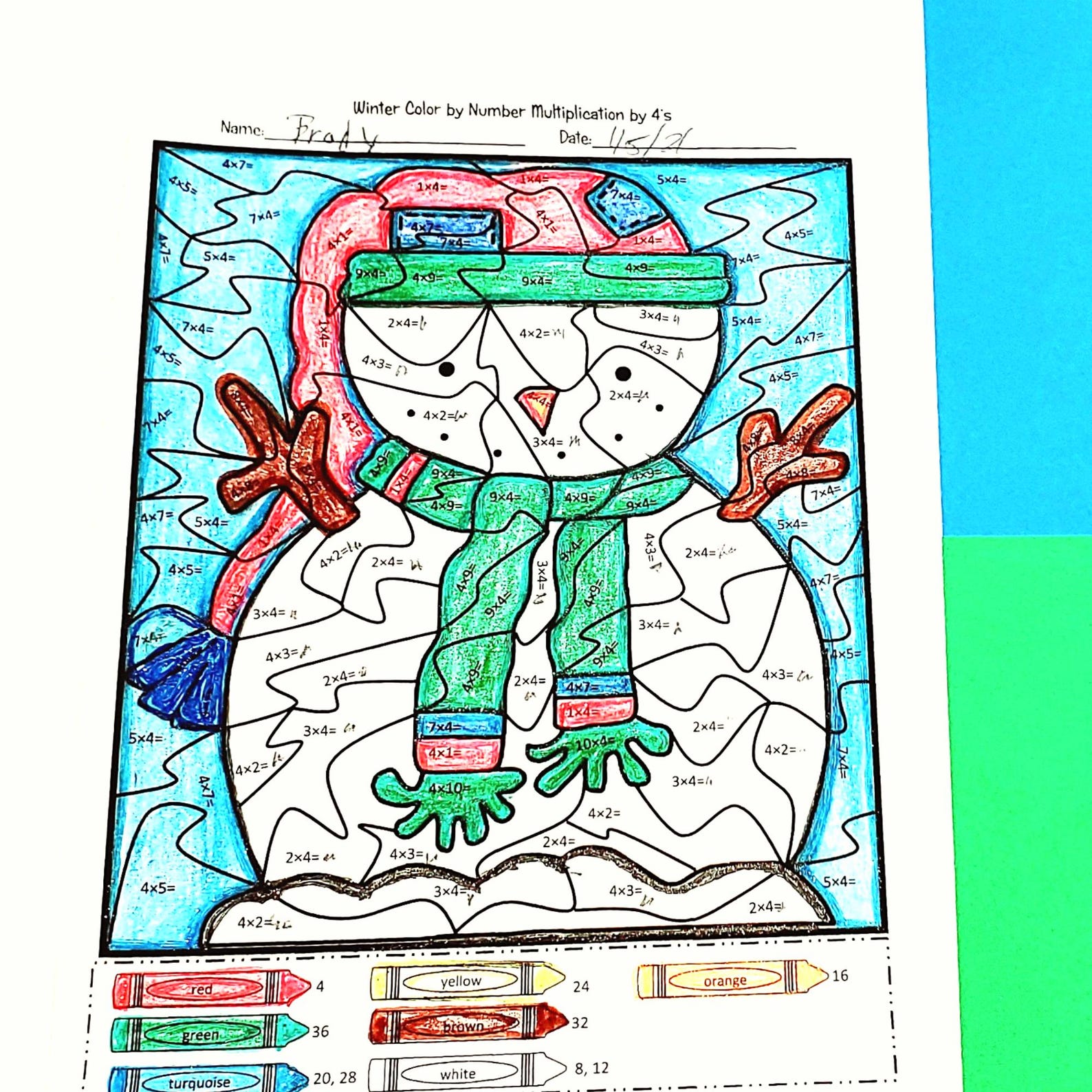Winter-themed Multiplication Color-by-number Worksheets: Elementary ...