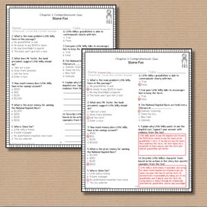 Stone Fox Novel Study: Reading Journal, Quiz Pack & Writing Prompts for ...