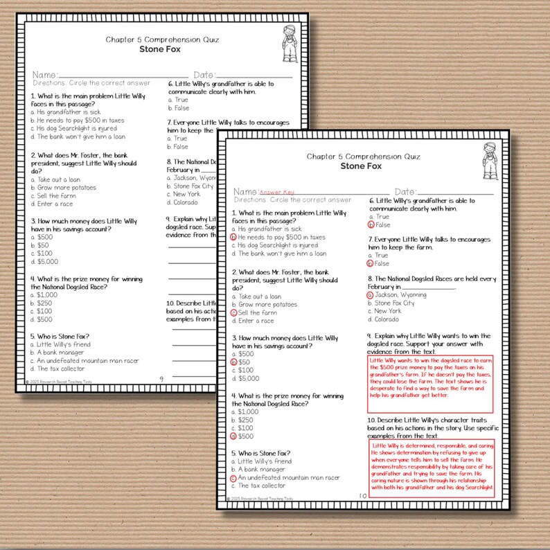 Stone Fox Novel Study: Reading Journal, Quiz Pack & Writing Prompts for ...