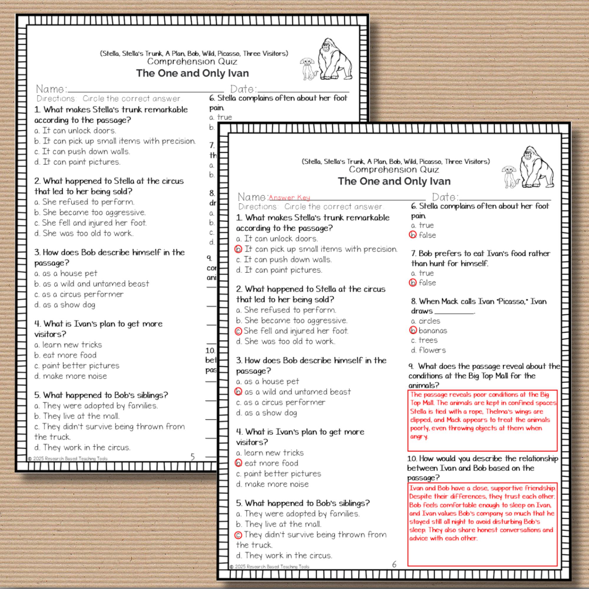 The One and Only Ivan Chapter Quizzes: Comprehensive Novel Study ...