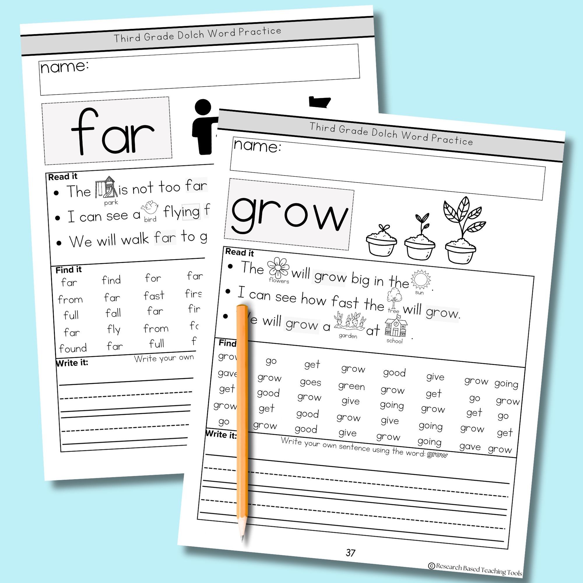 Grade 3 Dolch Sight Words: Fluency & Comprehension Worksheets for ...