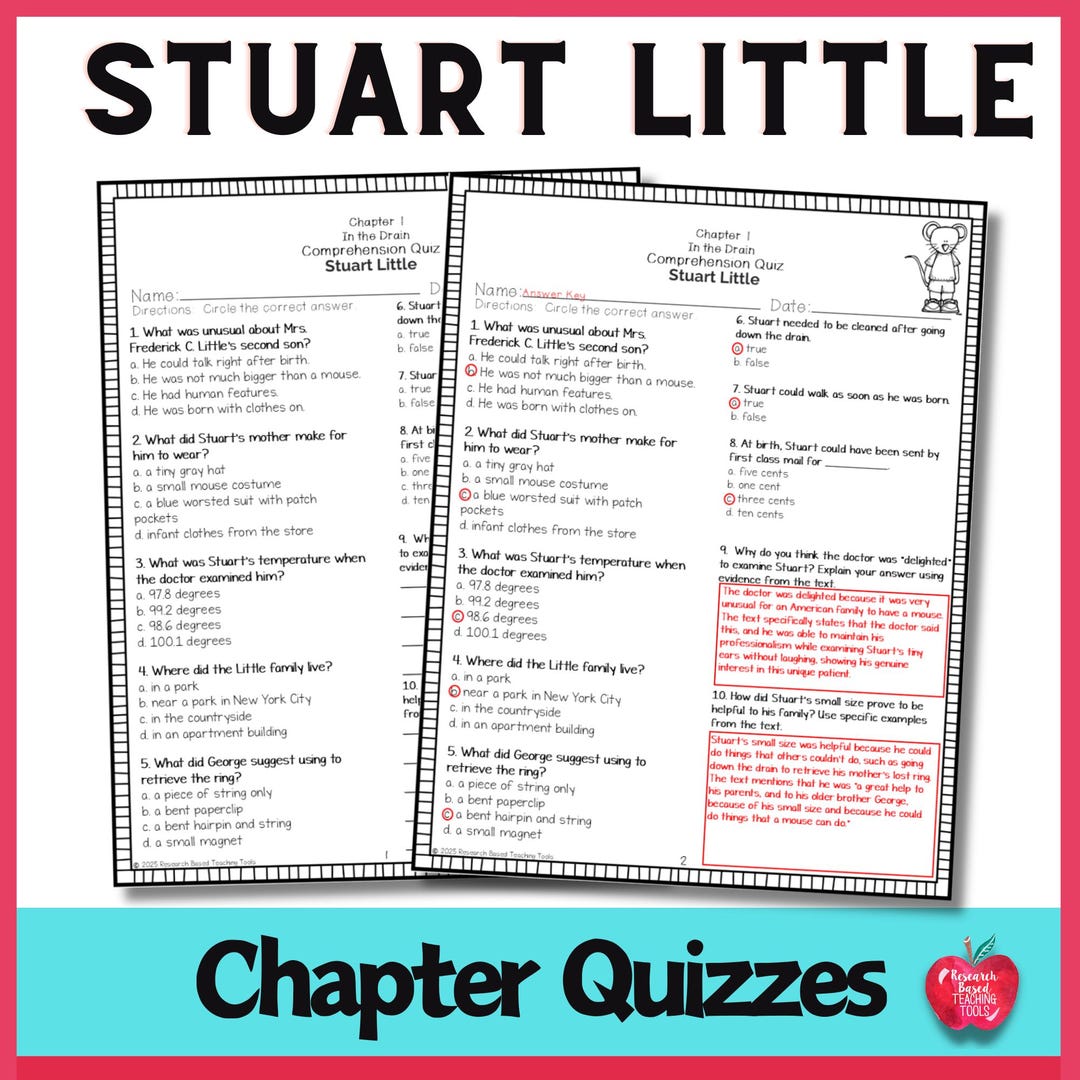 Stuart Little Comprehension Quizzes | Chapter Assessments With Answer ...