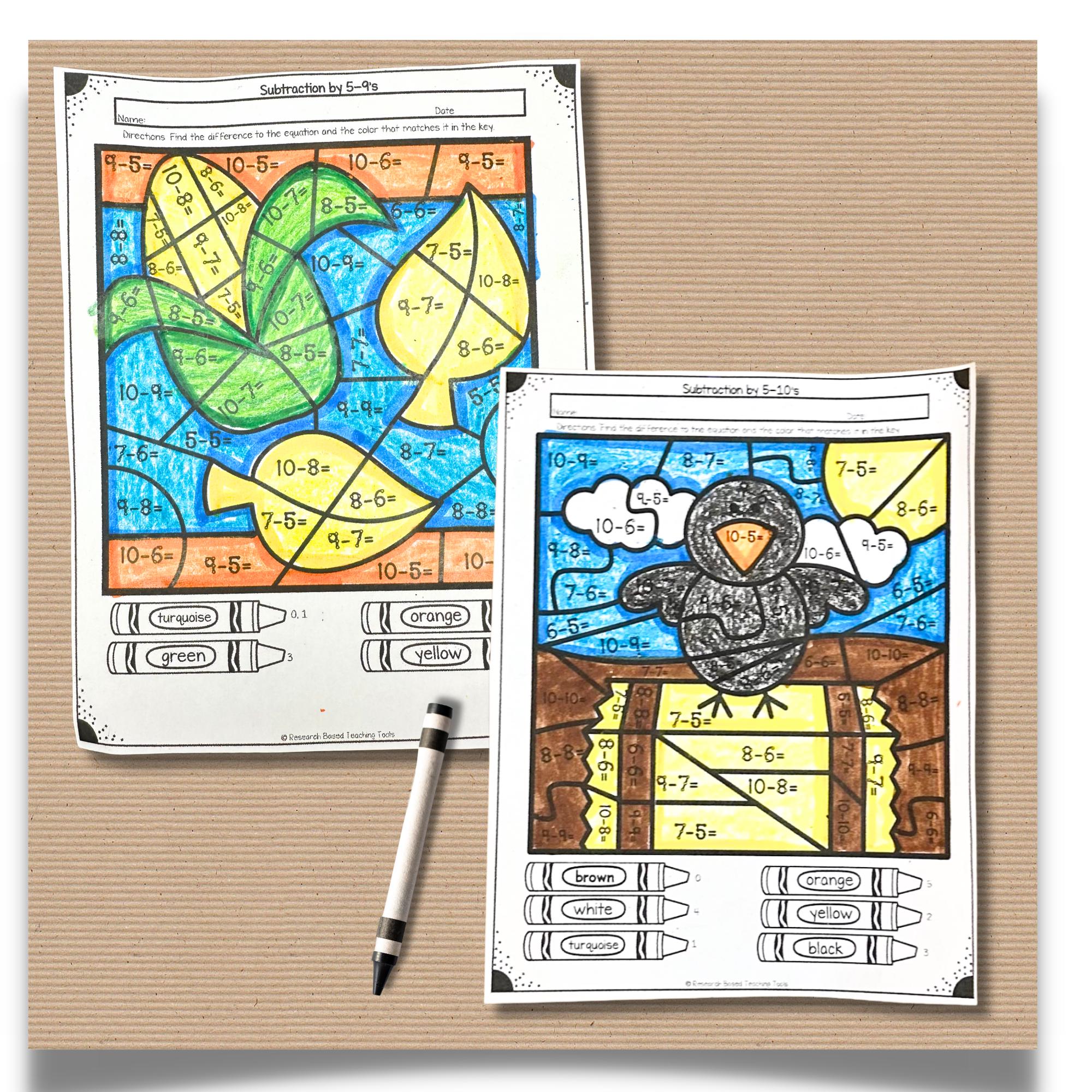 Fall-themed Color by Code Subtraction Worksheets: Fun Math Practice for ...