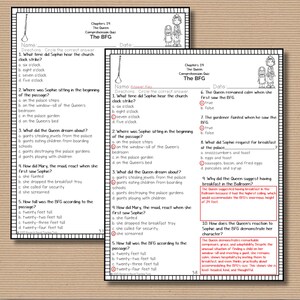 BFG Chapter Quizzes: Roald Dahl's Novel Comprehension Assessment With ...
