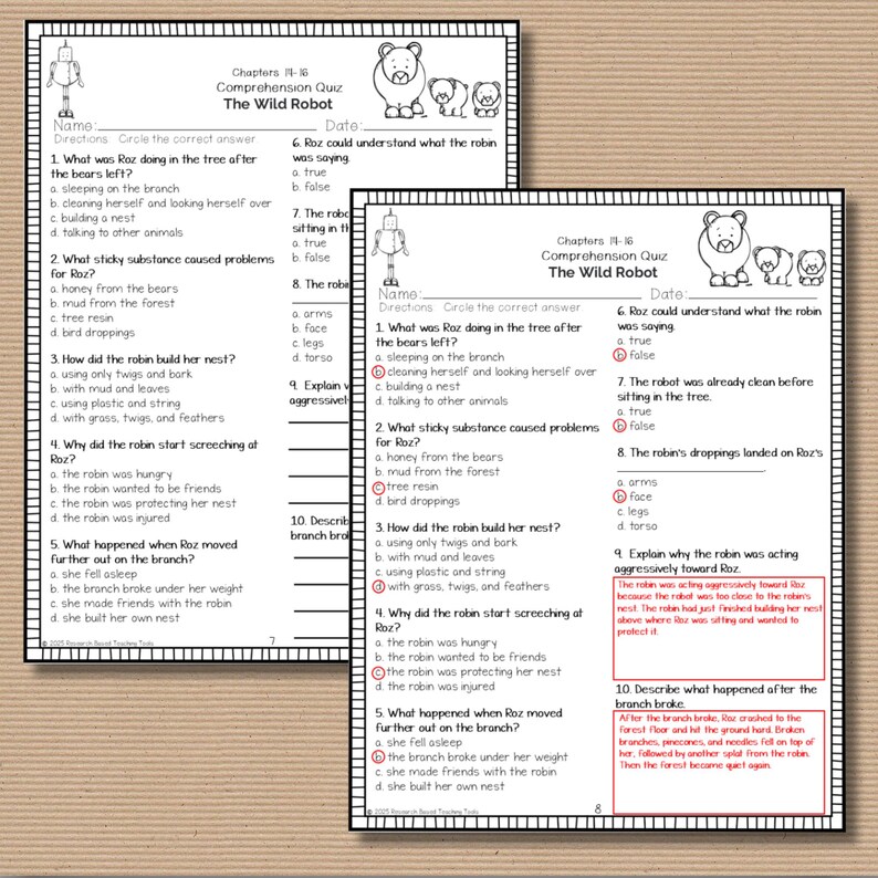 The Wild Robot Chapter Quizzes: Comprehension, Study Guide, Homeschool ...