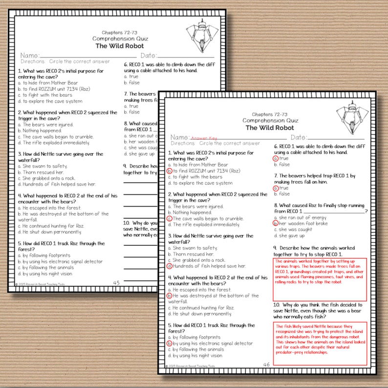 The Wild Robot Chapter Quizzes: Comprehension, Study Guide, Homeschool ...