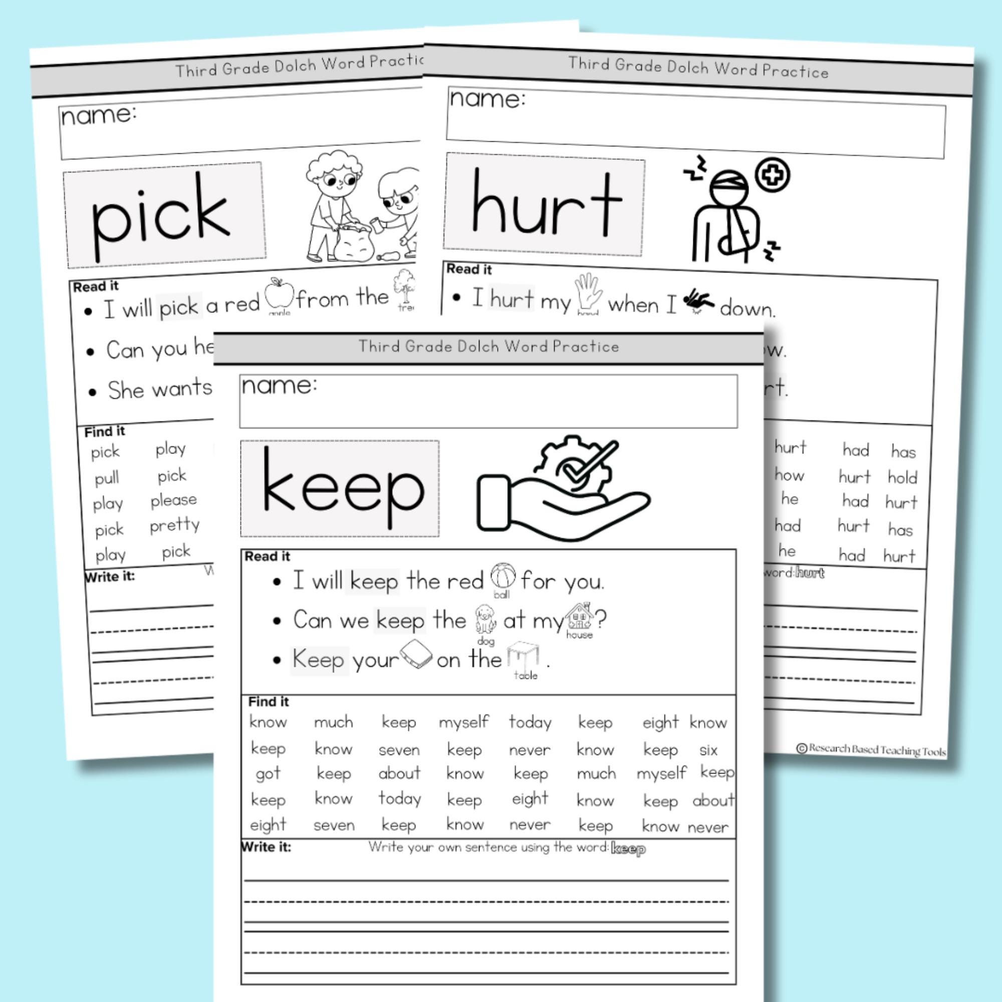 Prek-3rd Grade Dolch Sight Word Worksheets: Printable Bundle for ...