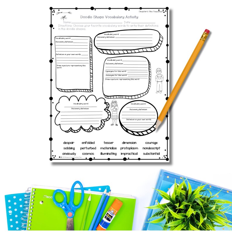 A Wrinkle in Time Vocabulary Activities: Novel Study Worksheets for 4th ...