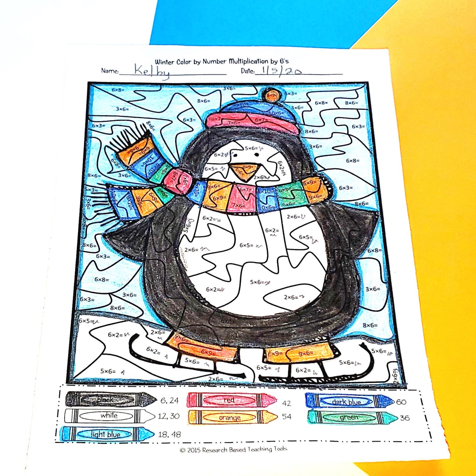 Winter-themed Multiplication Color-by-number Worksheets: Elementary ...
