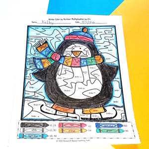 Winter-themed Multiplication Color-by-number Worksheets: Elementary ...