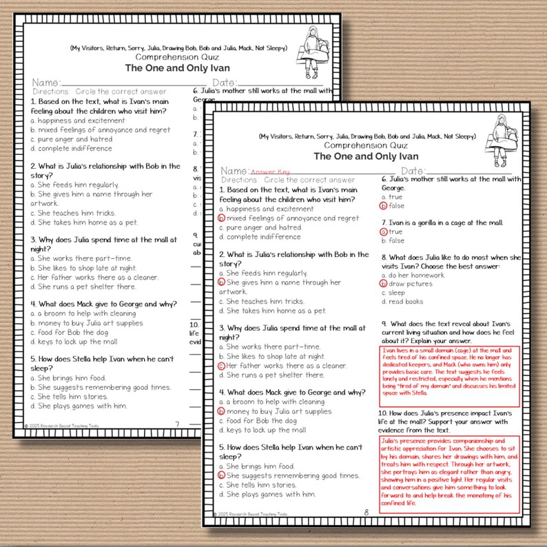 The One and Only Ivan Chapter Quizzes: Comprehensive Novel Study ...