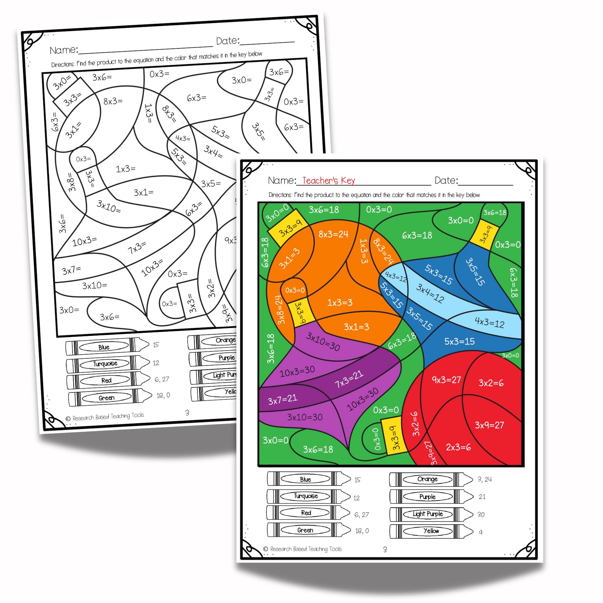 Holiday Color By Number Multiplication Worksheets Christmas