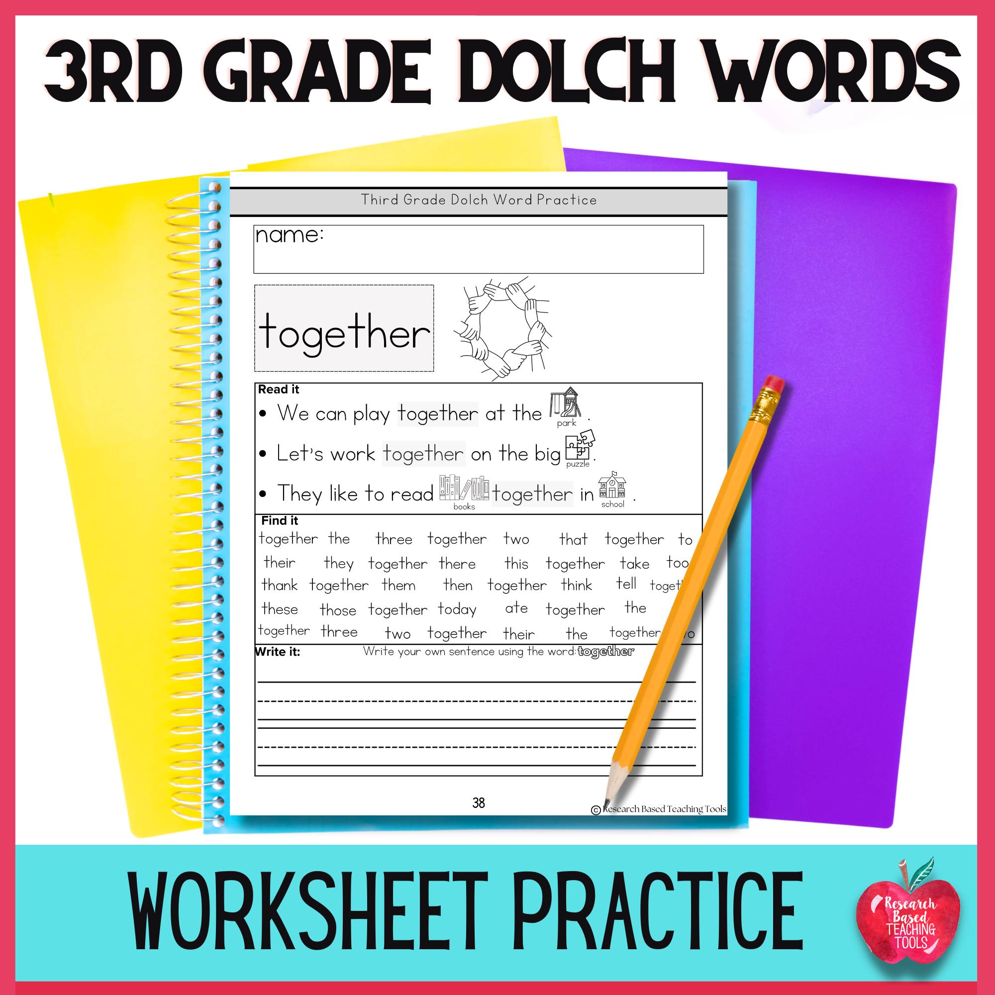 3rd Grade Dolch Sight Words Worksheets Fluency & Comprehension Practice ...