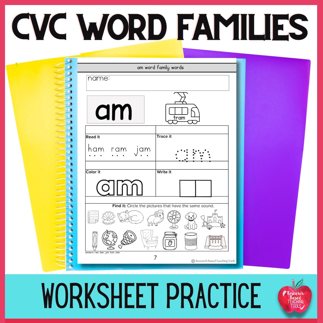CVC Word Families Phonics Worksheets: Kindergarten & 1st Grade Reading ...