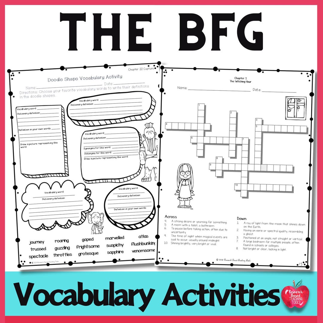 BFG Vocabulary Activities: Roald Dahl Book Study With Puzzles, Games ...