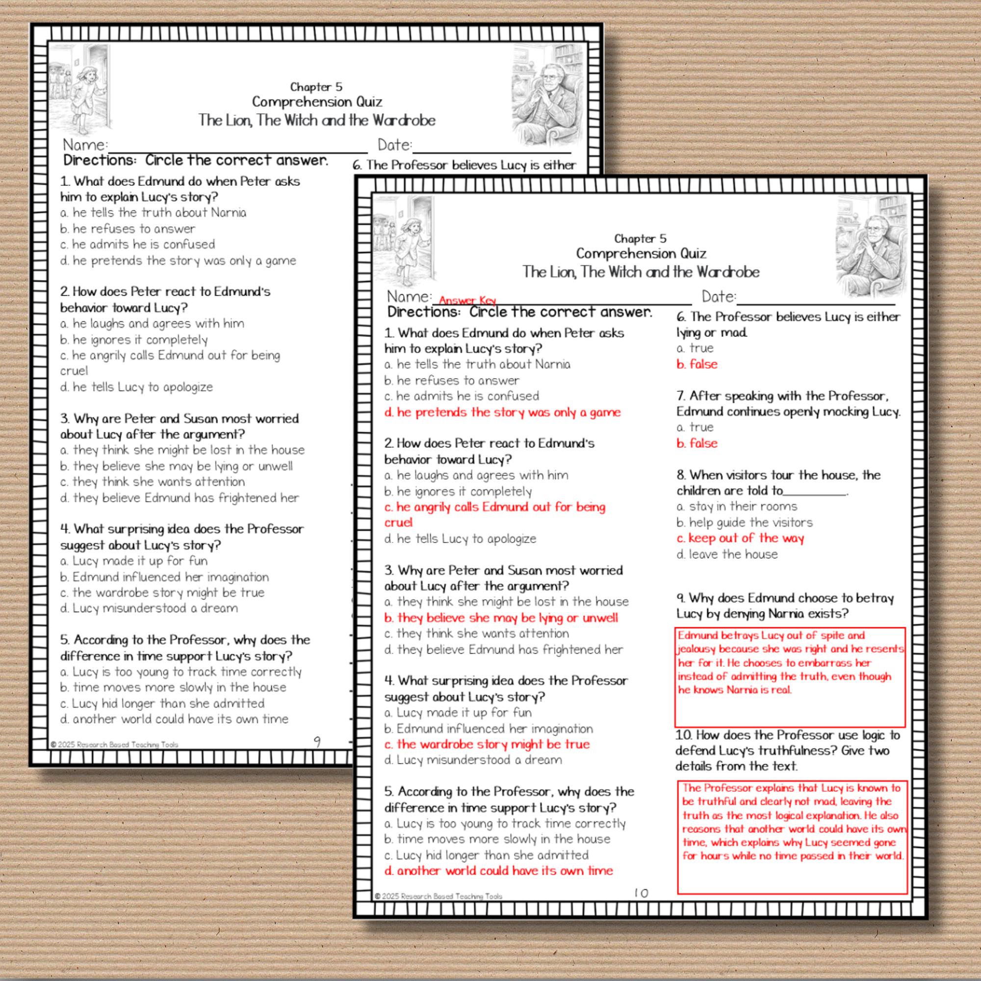 Lion Witch Wardrobe Assessment Bundle | Chapter Quizzes Journal Prompts ...