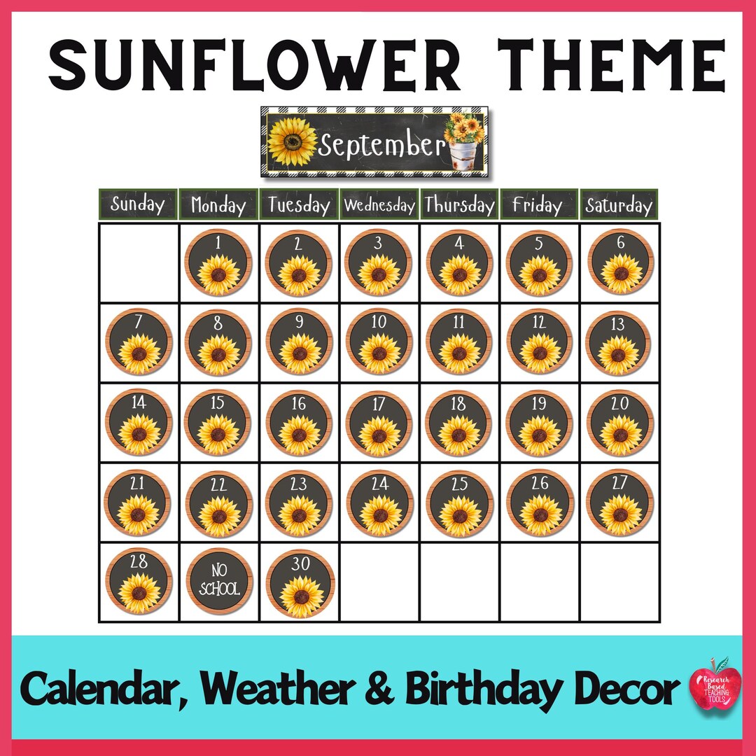 Sunflower Classroom Decor Set: Calendar, Birthday Chart, Weather ...