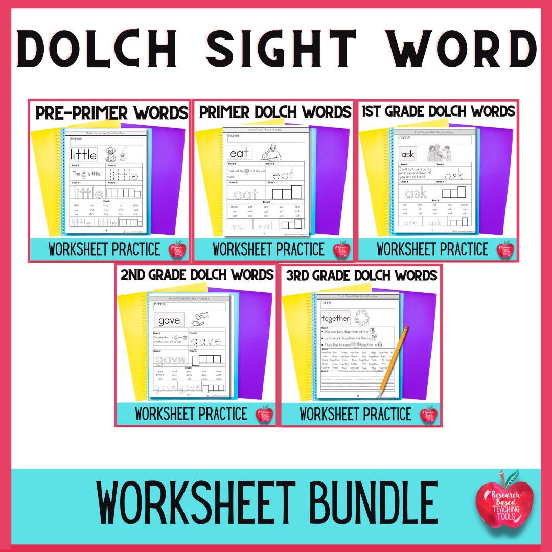 Prek-3rd Grade Dolch Sight Word Worksheets: Printable Bundle for ...