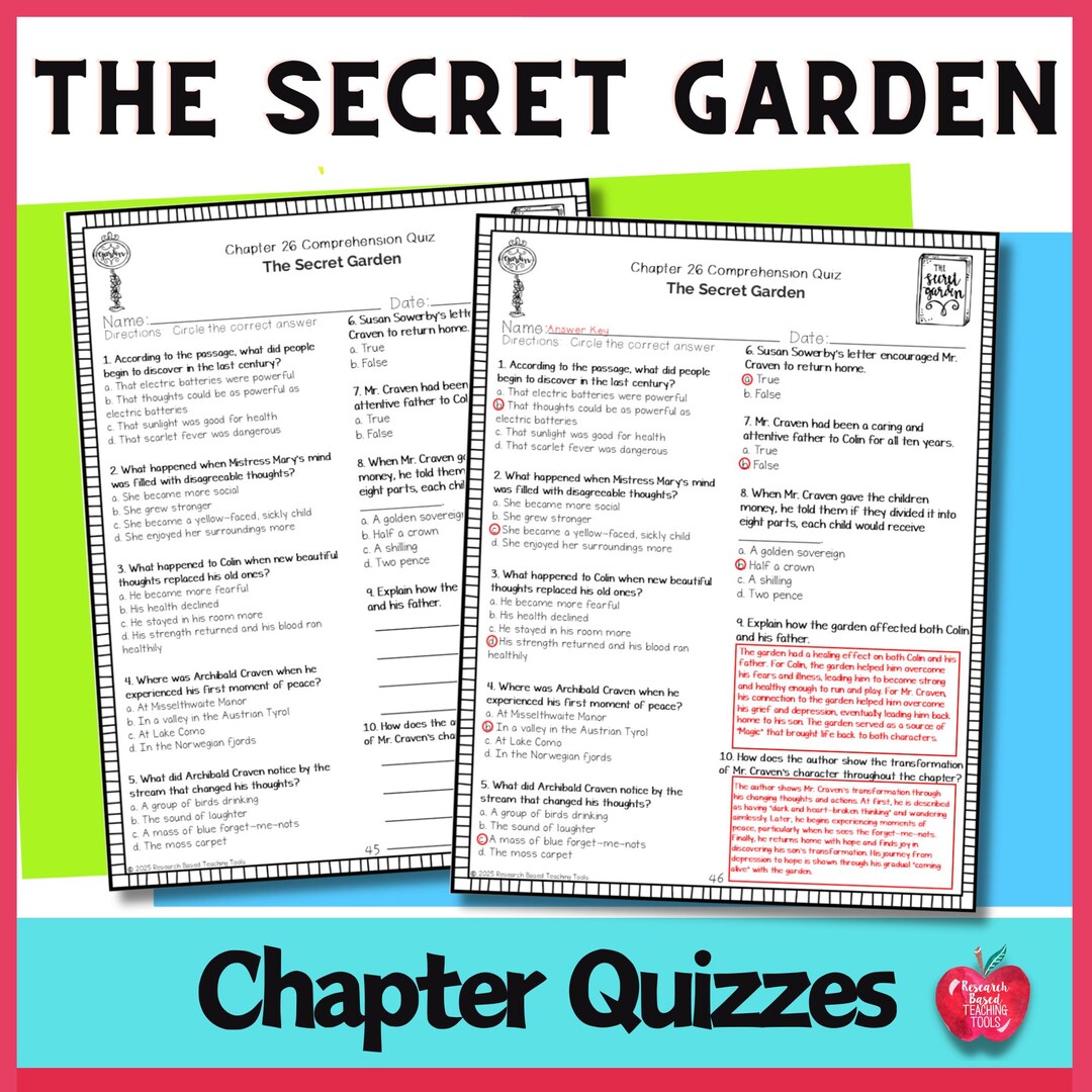 The Secret Garden Novel Study: Quizzes, Comprehension Activities ...