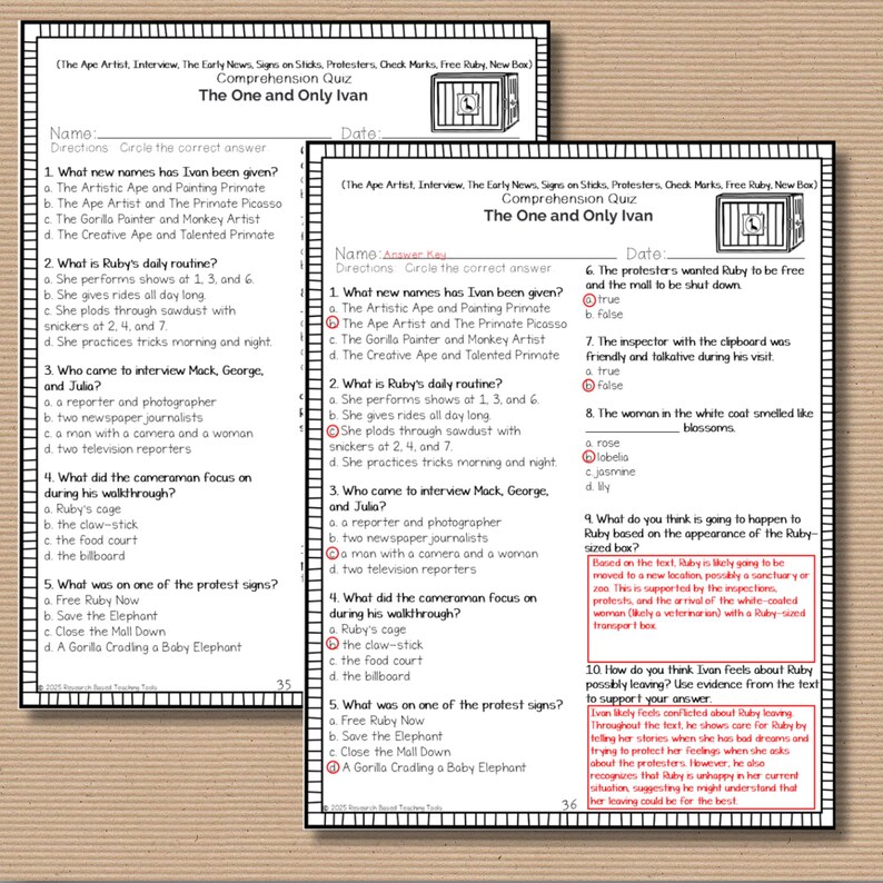The One and Only Ivan Chapter Quizzes: Comprehensive Novel Study ...