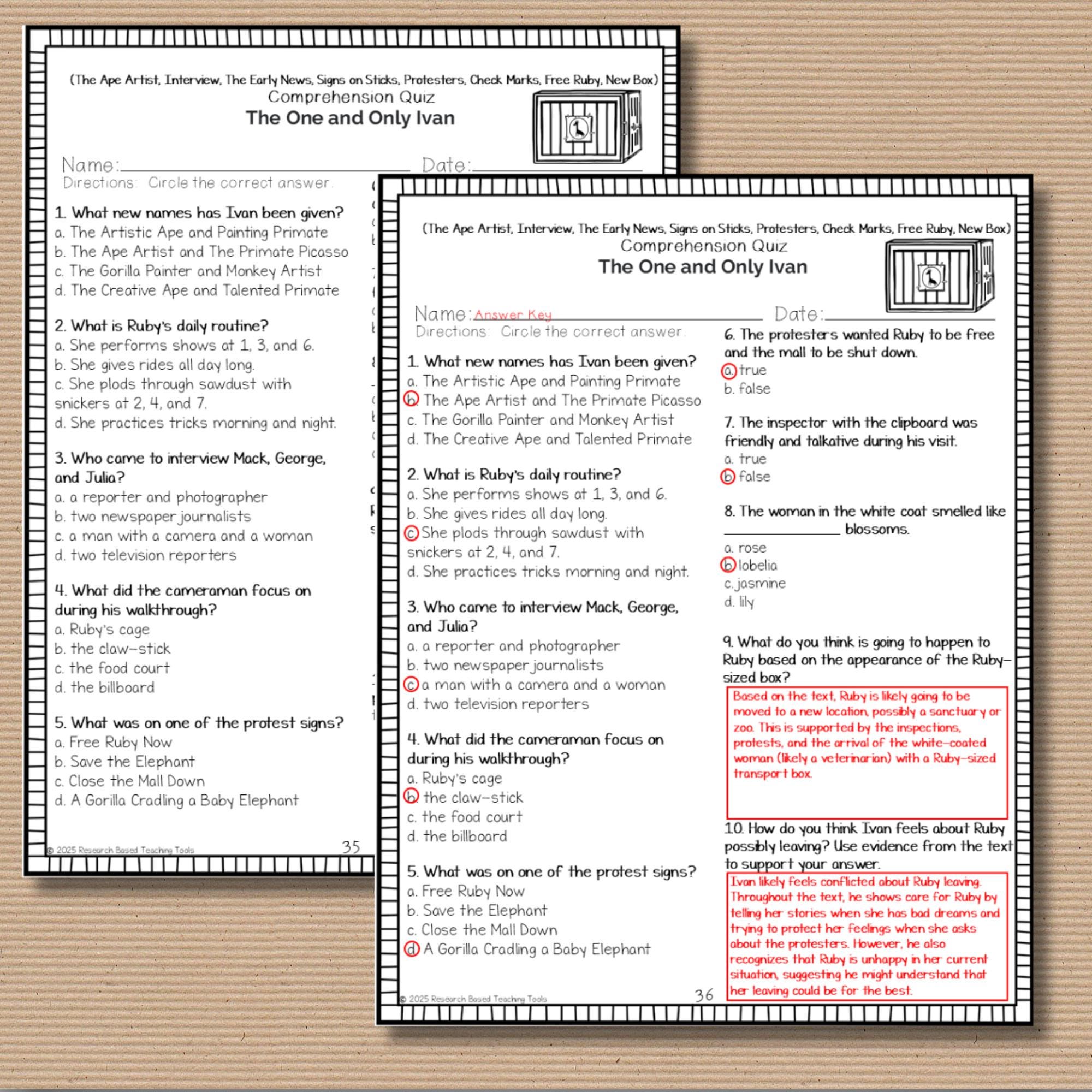 The One and Only Ivan Chapter Quizzes: Comprehensive Novel Study ...