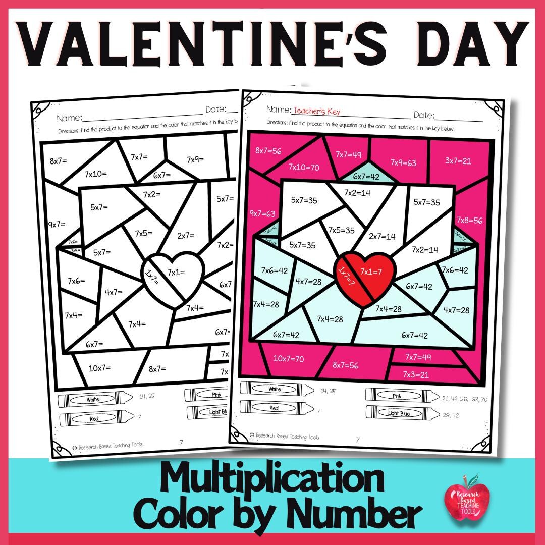 Valentine's Multiplication Coloring Sheets: Fun Math Practice for 3rd ...
