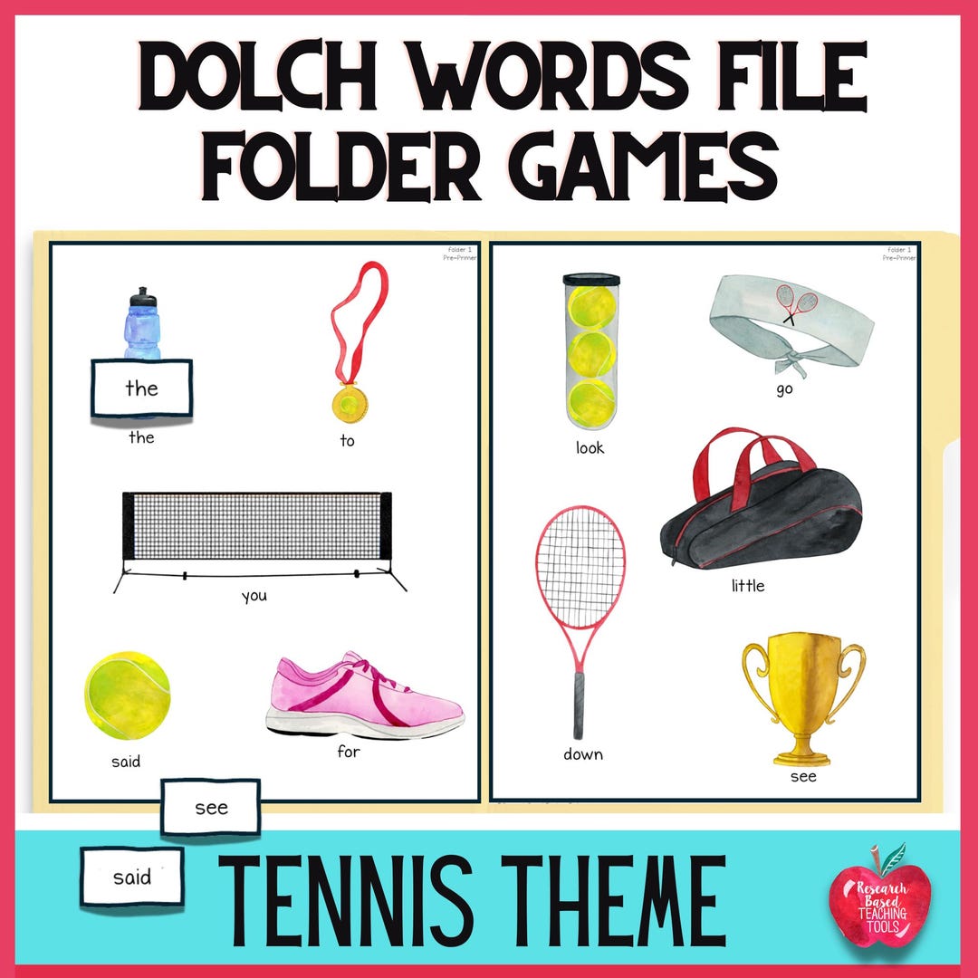 Tennis-themed Dolch Sight Word File Folder Games: Prek-3rd Grade ...